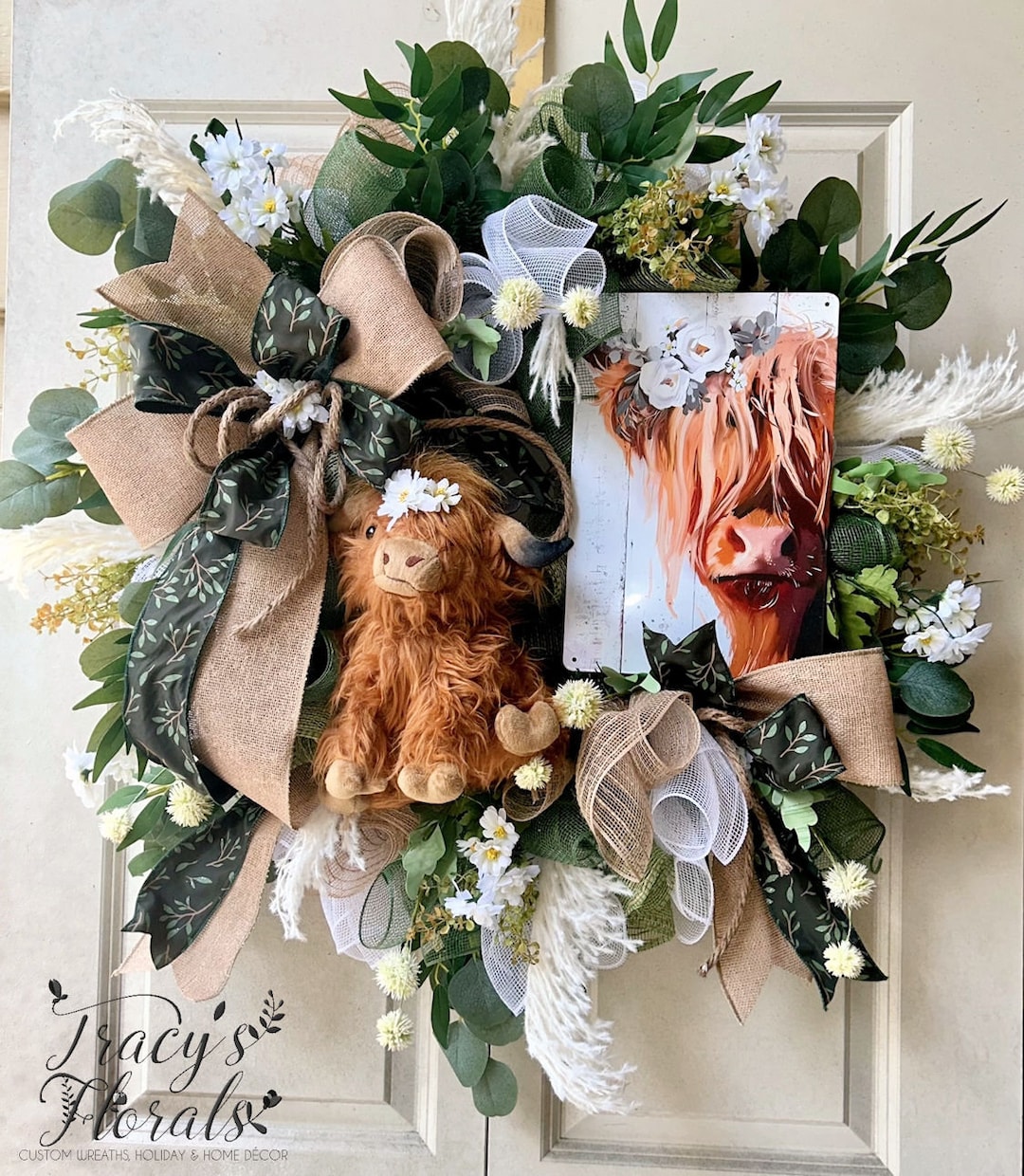 Highland Cow Wreath, Cow Wreath, Country Wreath, Farmhouse Wreath ...