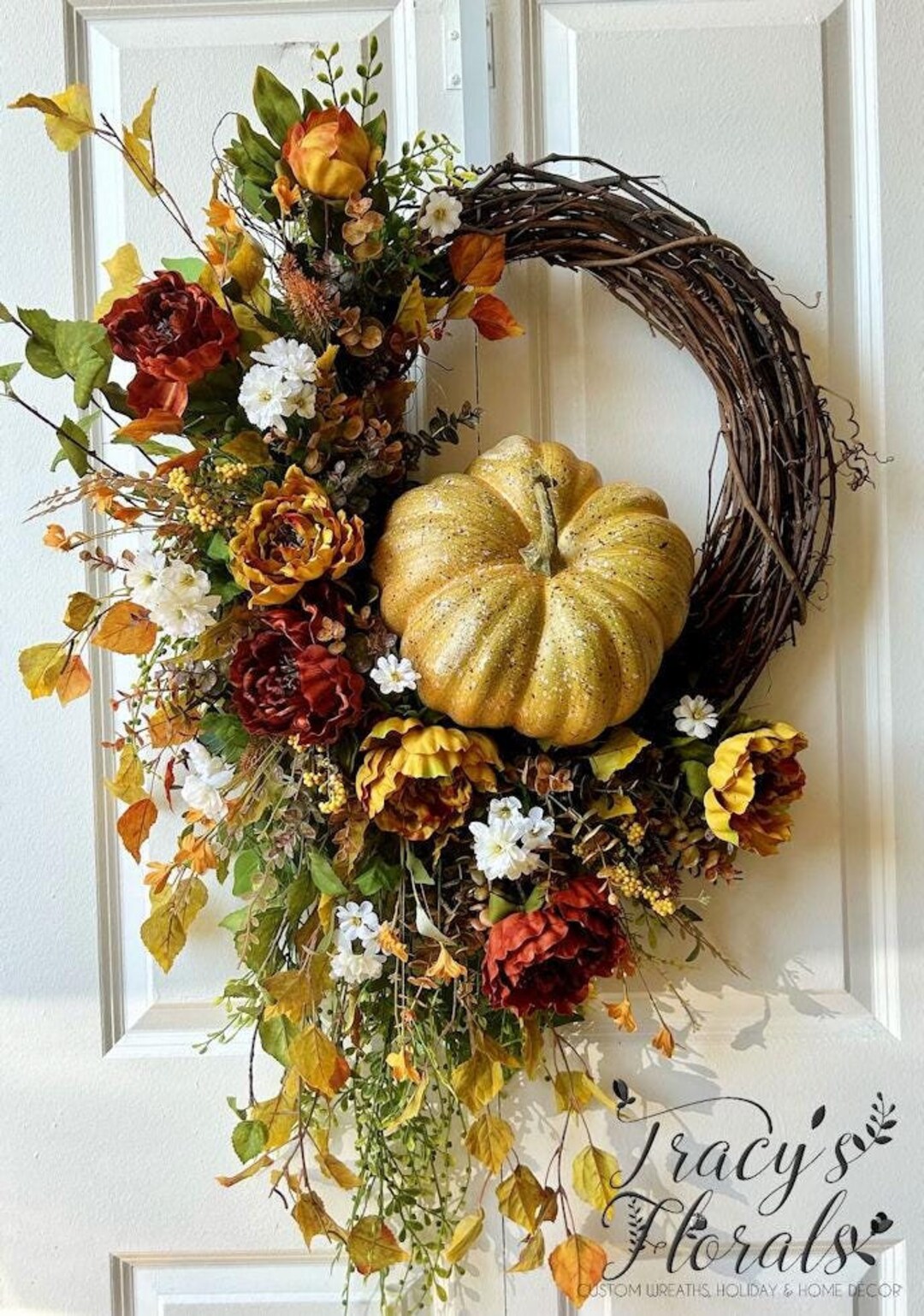 Pumpkin Wreath, Fall Wreath, Autumn Wreath, Fall Door Wreath, Harvest ...