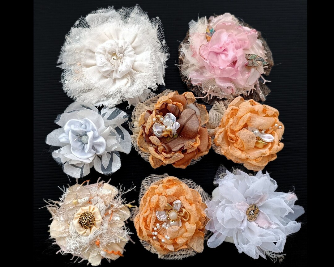 Handmade Fabric and Lace Flowers, Ornament Shabby Chic Style, Textile ...