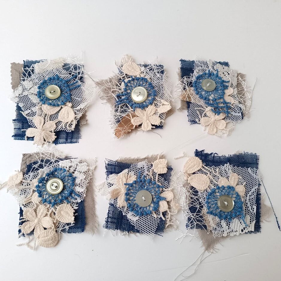 Set 3 Vintage Fabric Lace Button Clusters Embellishments, Creative ...