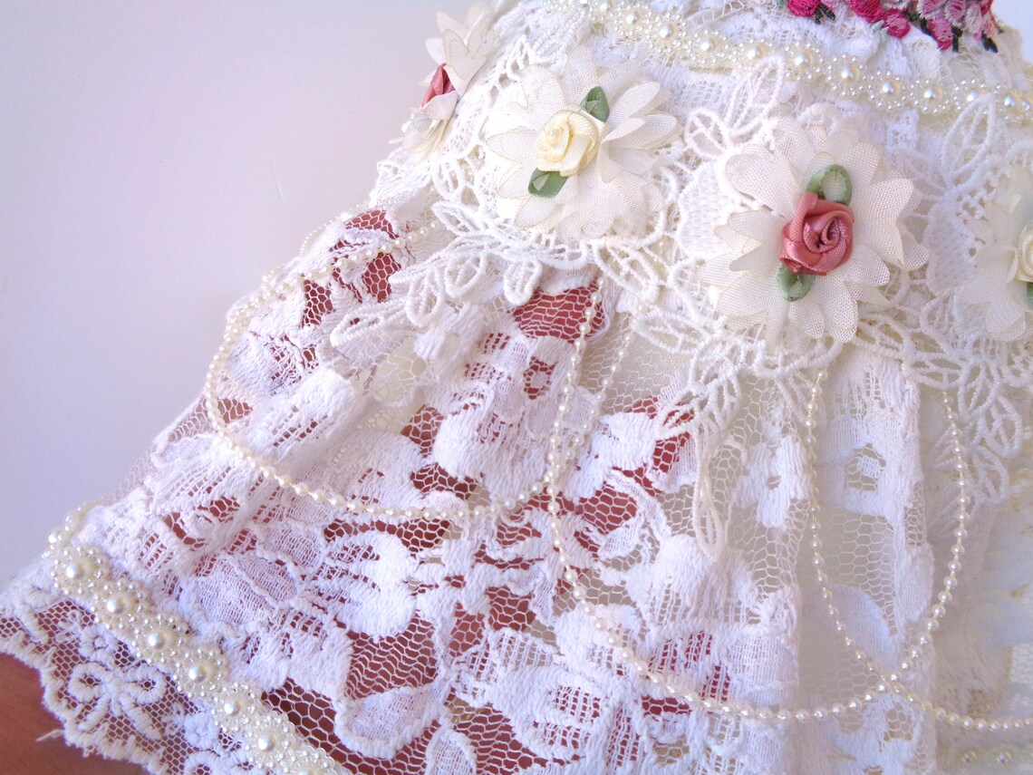 Lampshade Shabby Chic Ribbon Flowers Lace Unique Ribbon Flower - Etsy
