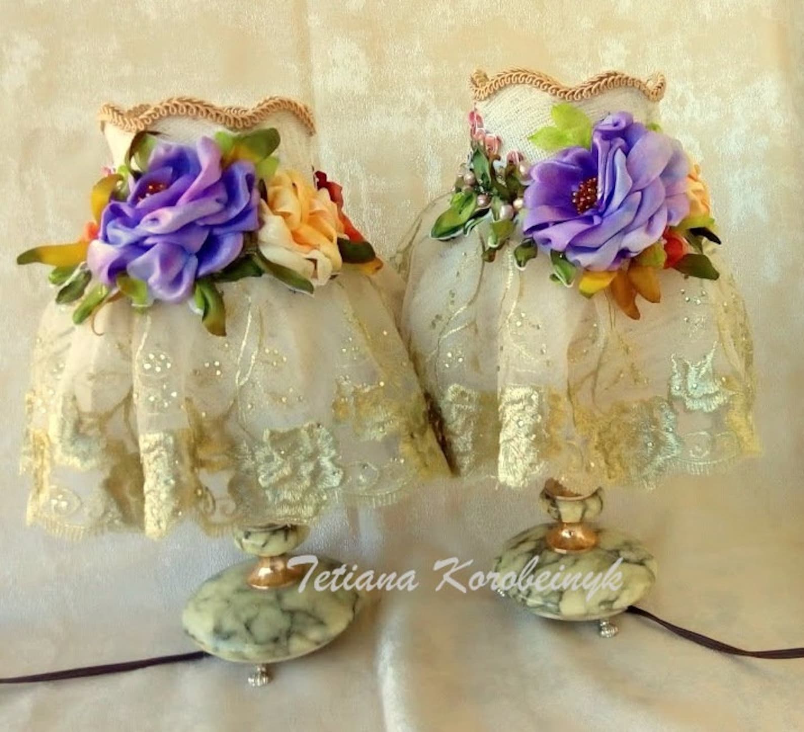 Small Lampshades With Ribbon Embroidery and Lace Decor for Bedside ...