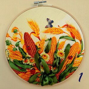 Hoop Embroidery 20cm Corn Ribbon Embroidery on Cotton Fabric - Etsy