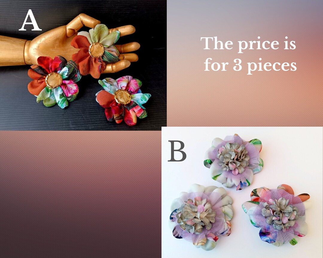 3 Handmade Fabric and Lace Flowers, Colorful Textile Flowers, Appliques ...