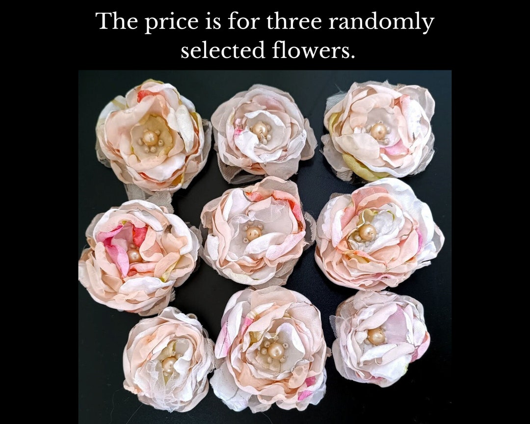 3 Handmade Fabric and Lace Flowers, Ornament Shabby Chic Style, Textile ...