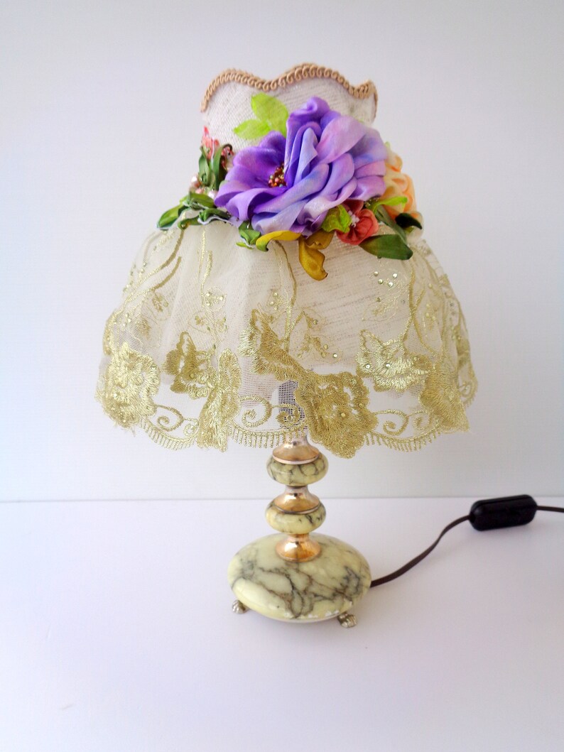 Small Lampshades With Ribbon Embroidery and Lace Decor for Bedside ...