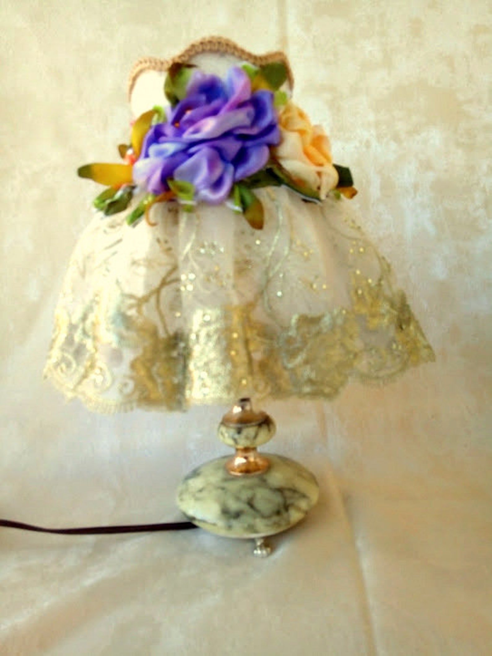 Small Lampshades With Ribbon Embroidery and Lace Decor for Bedside ...