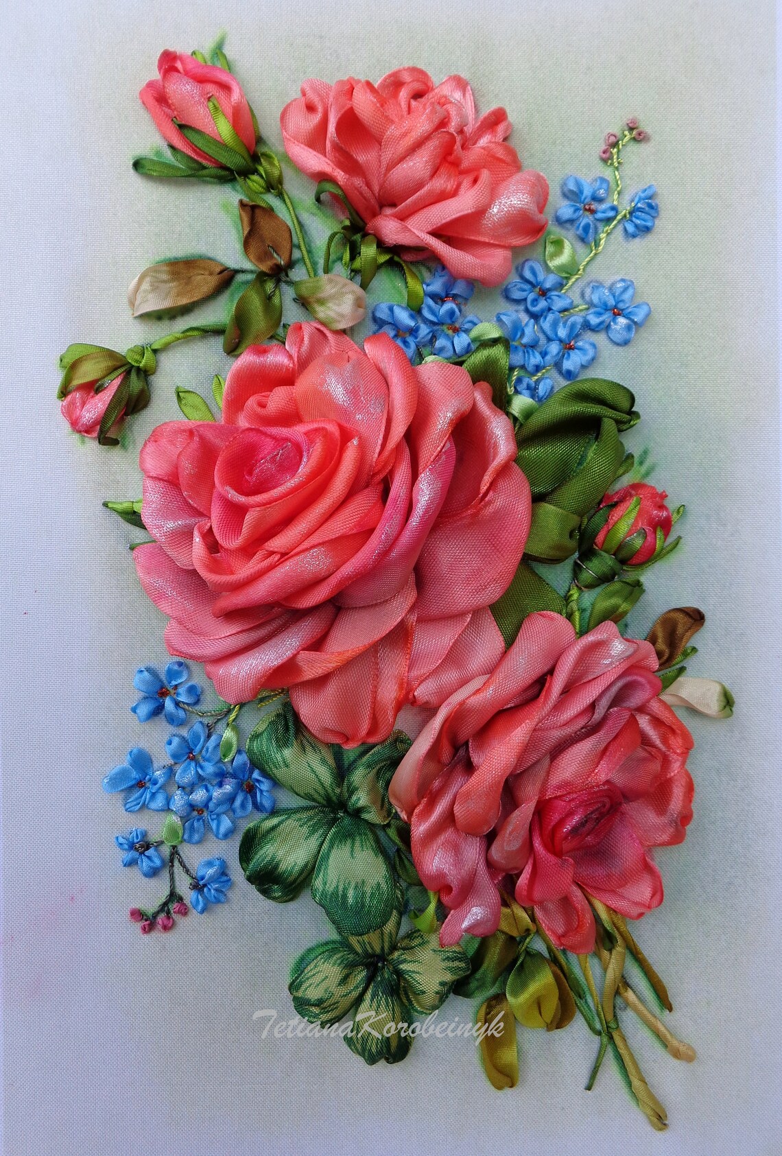Rose and Forget-me-nots Wall Handing Art Embroidered Roses | Etsy