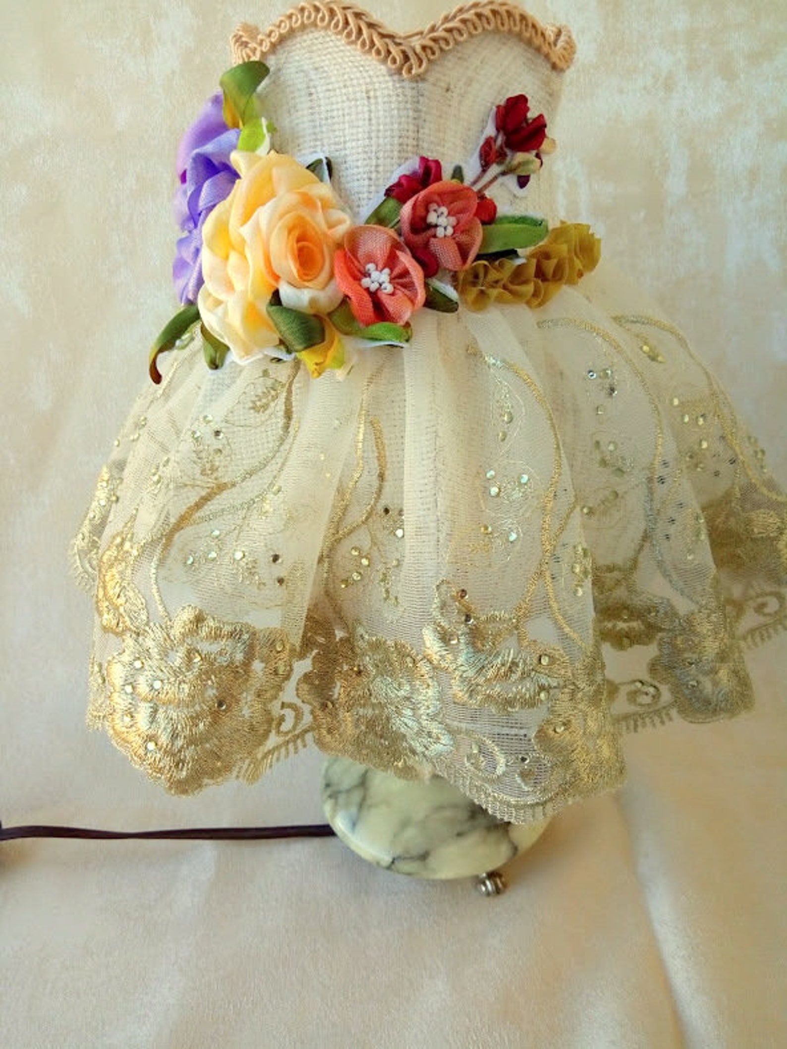 Small Lampshades With Ribbon Embroidery and Lace Decor for Bedside ...