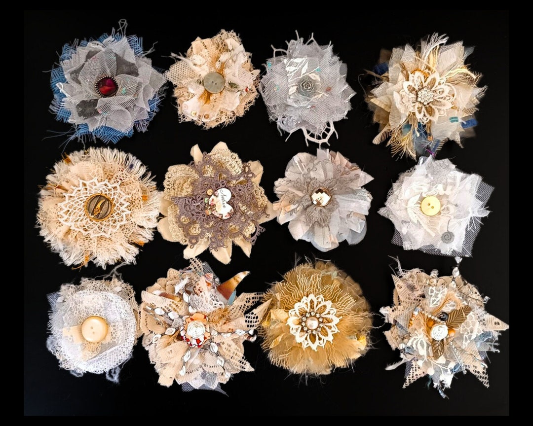 Handmade Fabric and Lace Flowers, Ornament Shabby Chic Style, Textile ...
