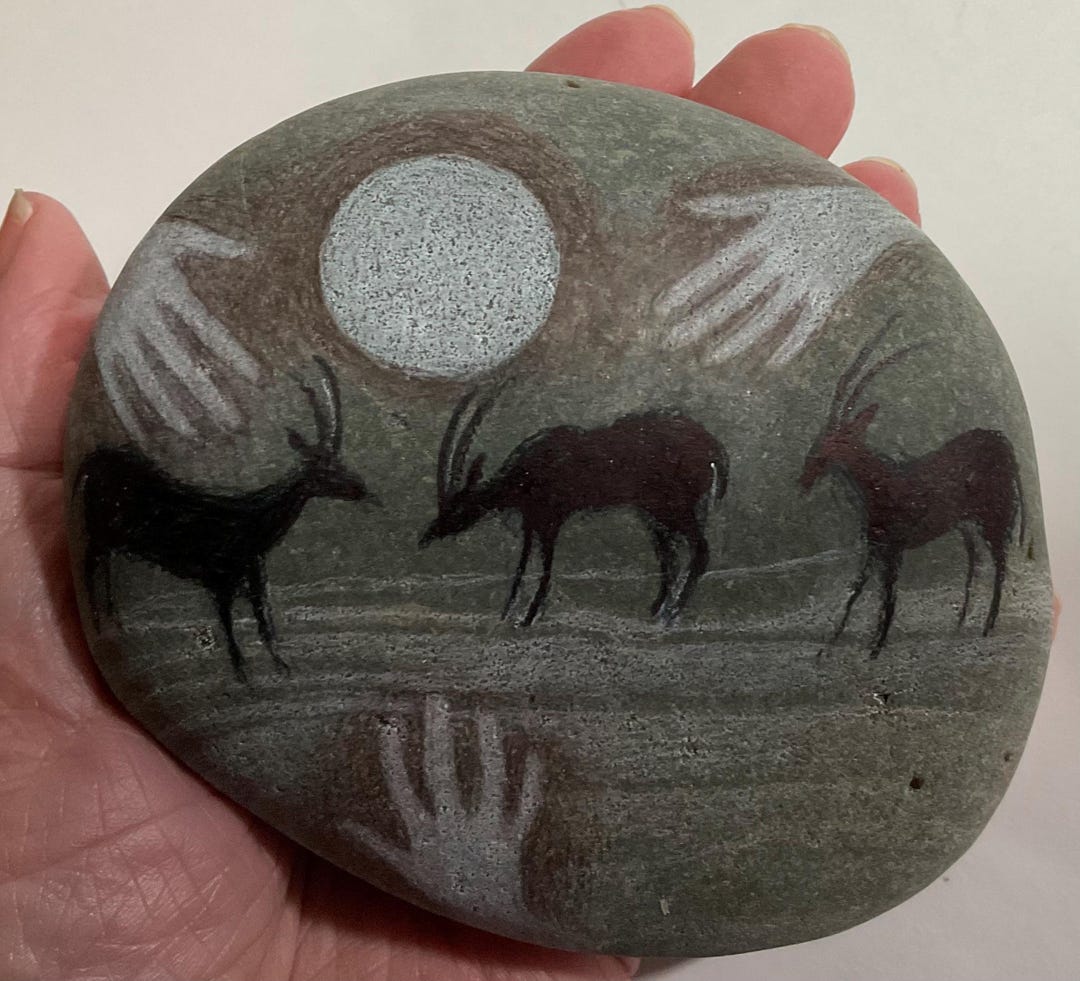 Cave Art on Wishing Stone Art Rock Original by Patty Wolford Artrox - Etsy