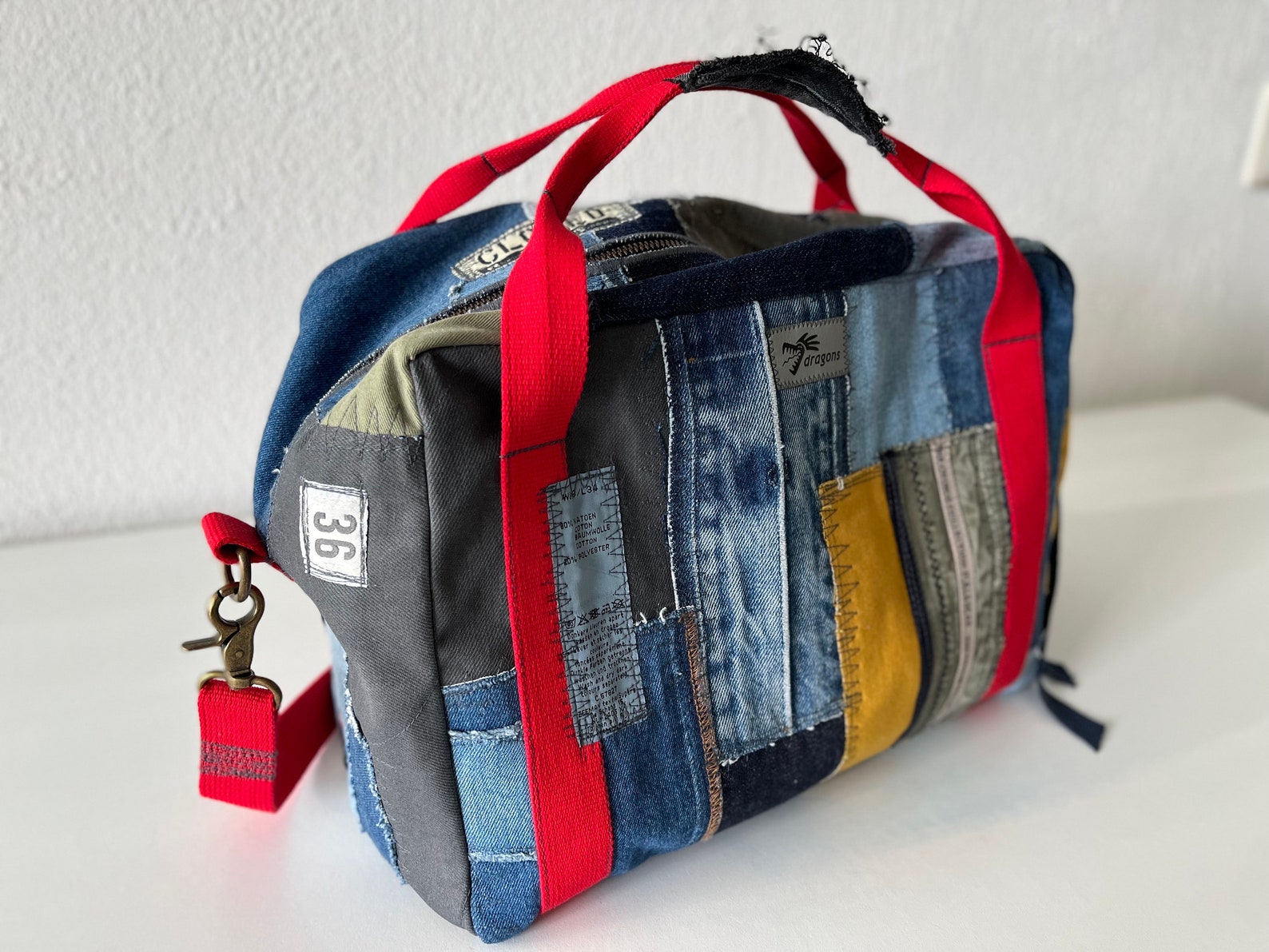 Crossbody Duffle Large Handbag Denim Patchwork Vintage Urban Recycled ...
