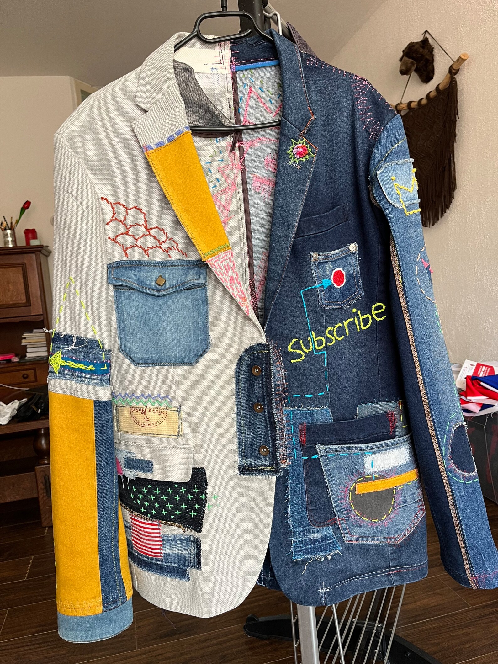 Denim Blazer Patchwork Vintage Eclectic Jacket Reused Recycled - Etsy