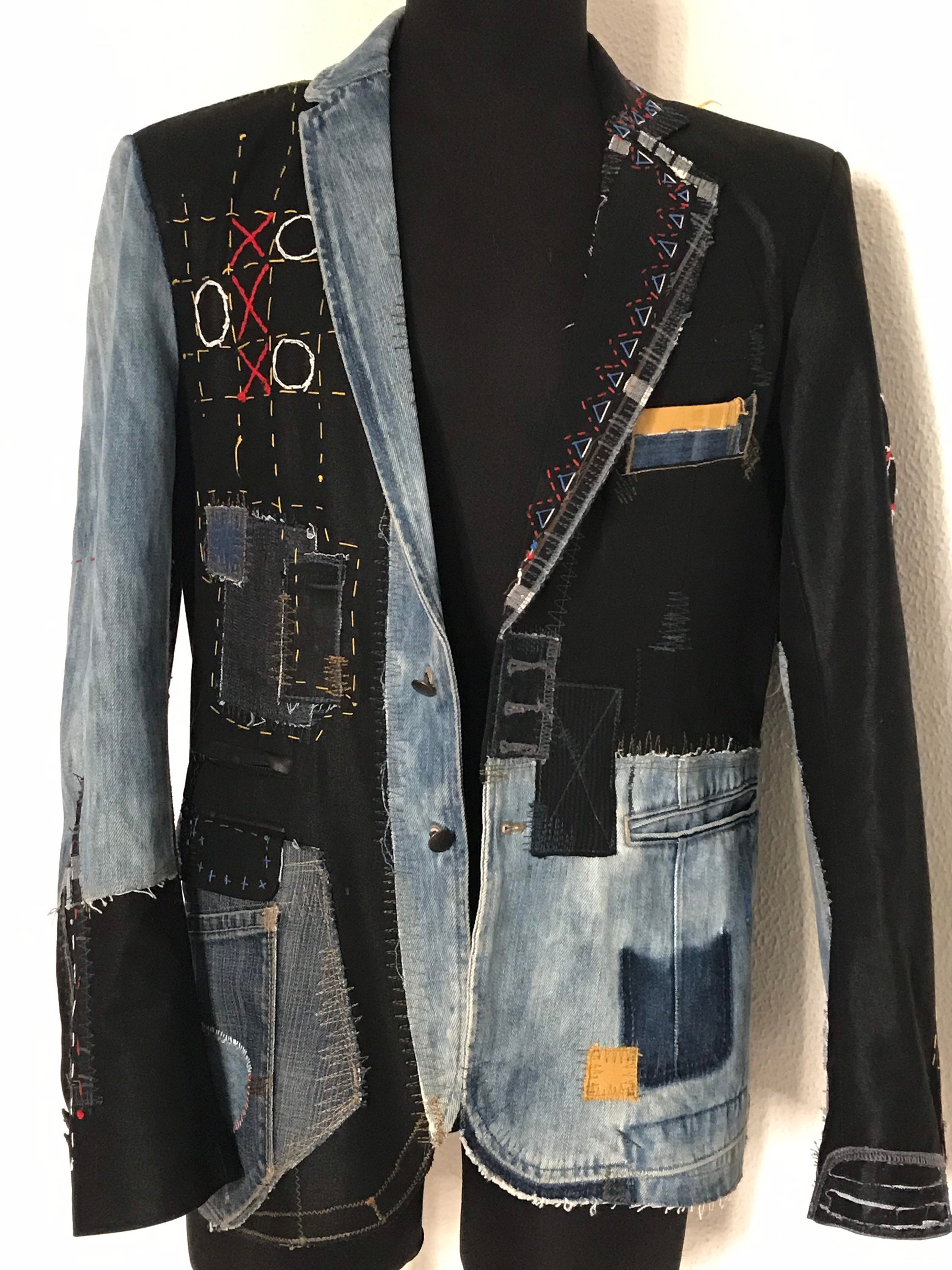 Denim Blazer Patchwork Vintage Eclectic Jacket Reused Recycled - Etsy