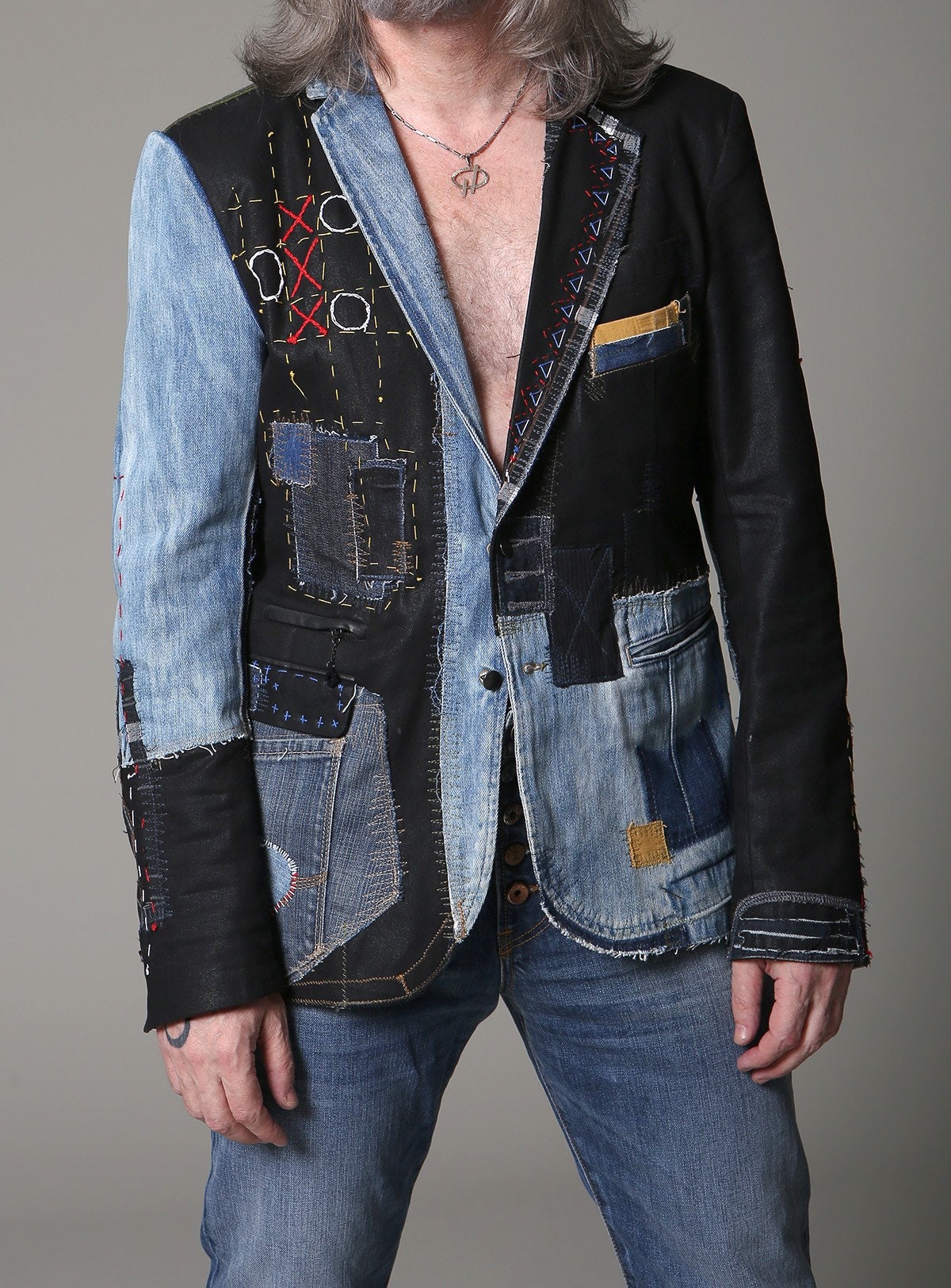 Denim Blazer Patchwork Vintage Eclectic Jacket Reused Recycled Clothes ...