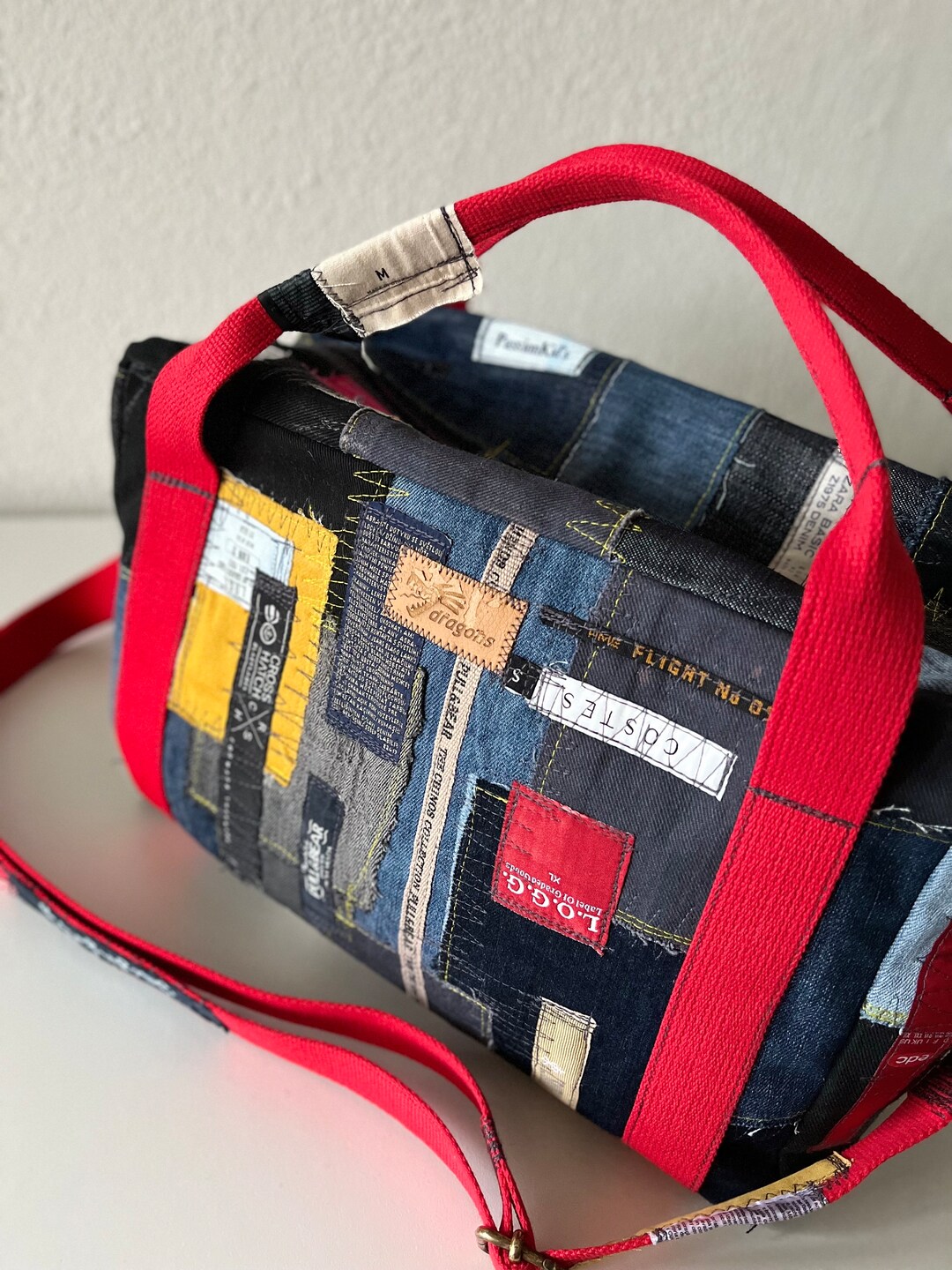 Crossbody Duffle Large Handbag Denim Patchwork Vintage Urban Recycled ...