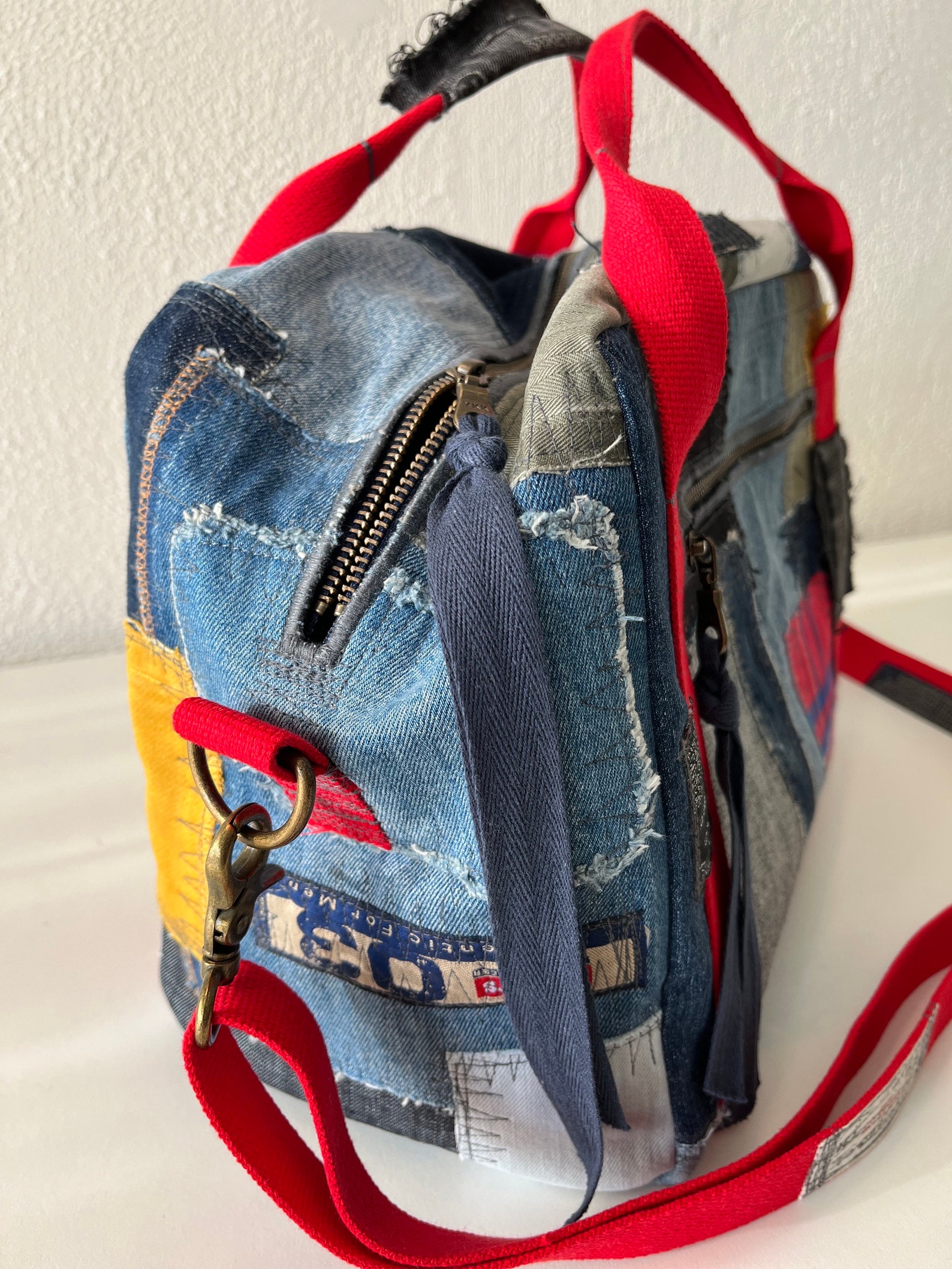 Crossbody Duffle Large Handbag Denim Patchwork Vintage Urban Recycled ...