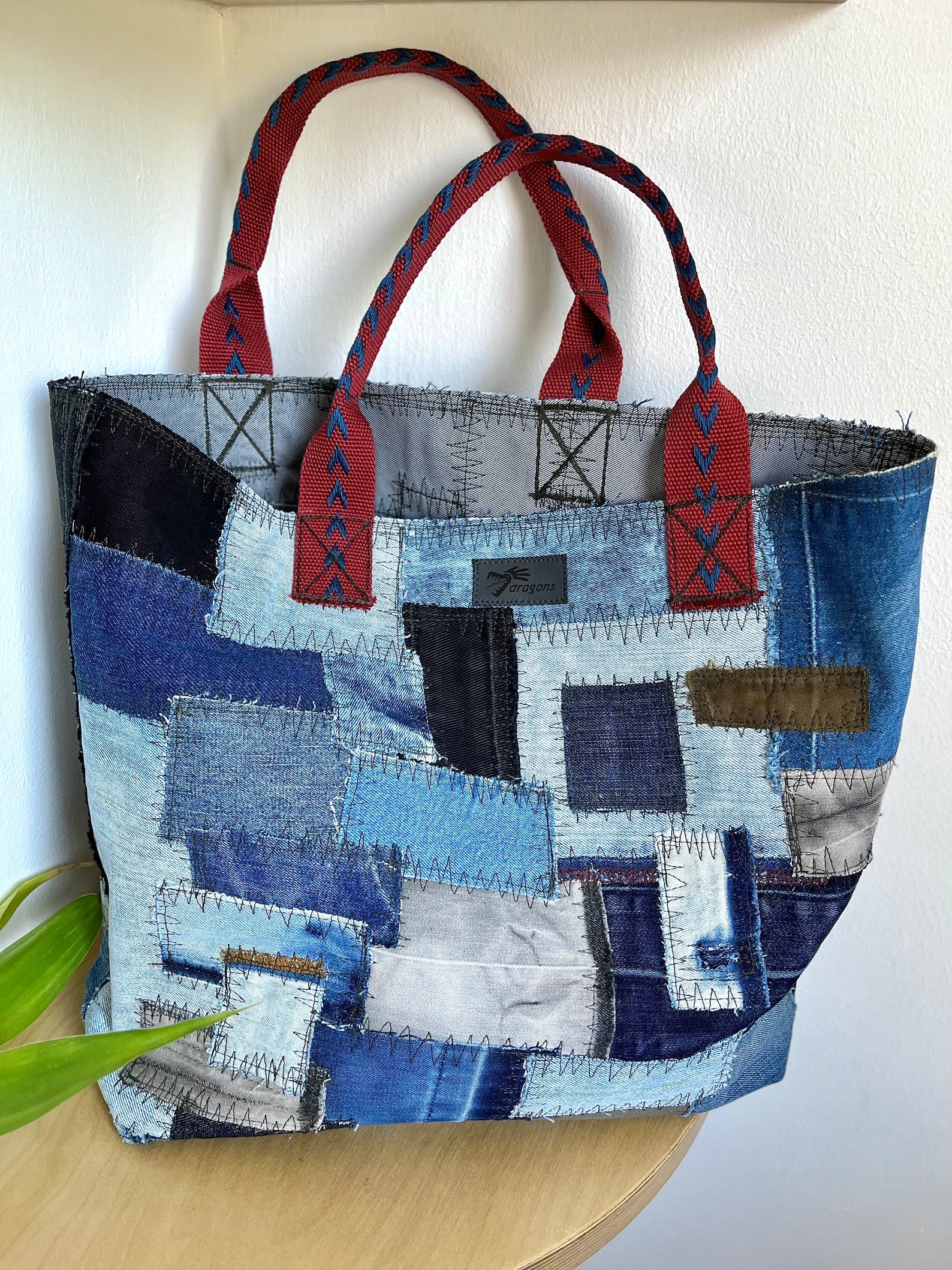 Denim Patchwork Bag XL Shopping Big Boro Shopper Market Bag Repurposed ...