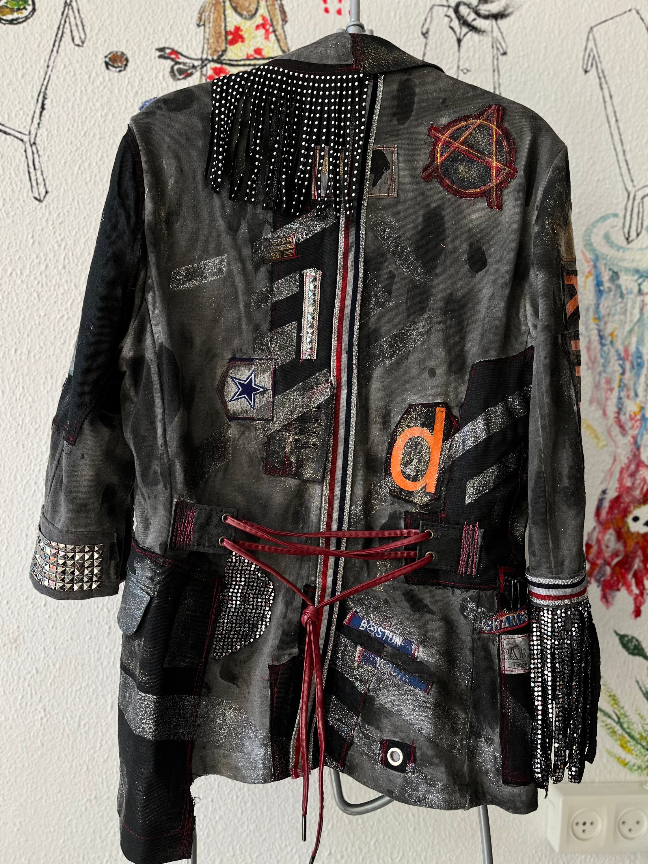 Black Jersey Rock-n-roll Blazer Punk Studs Sparkling Music Show Jacket ...