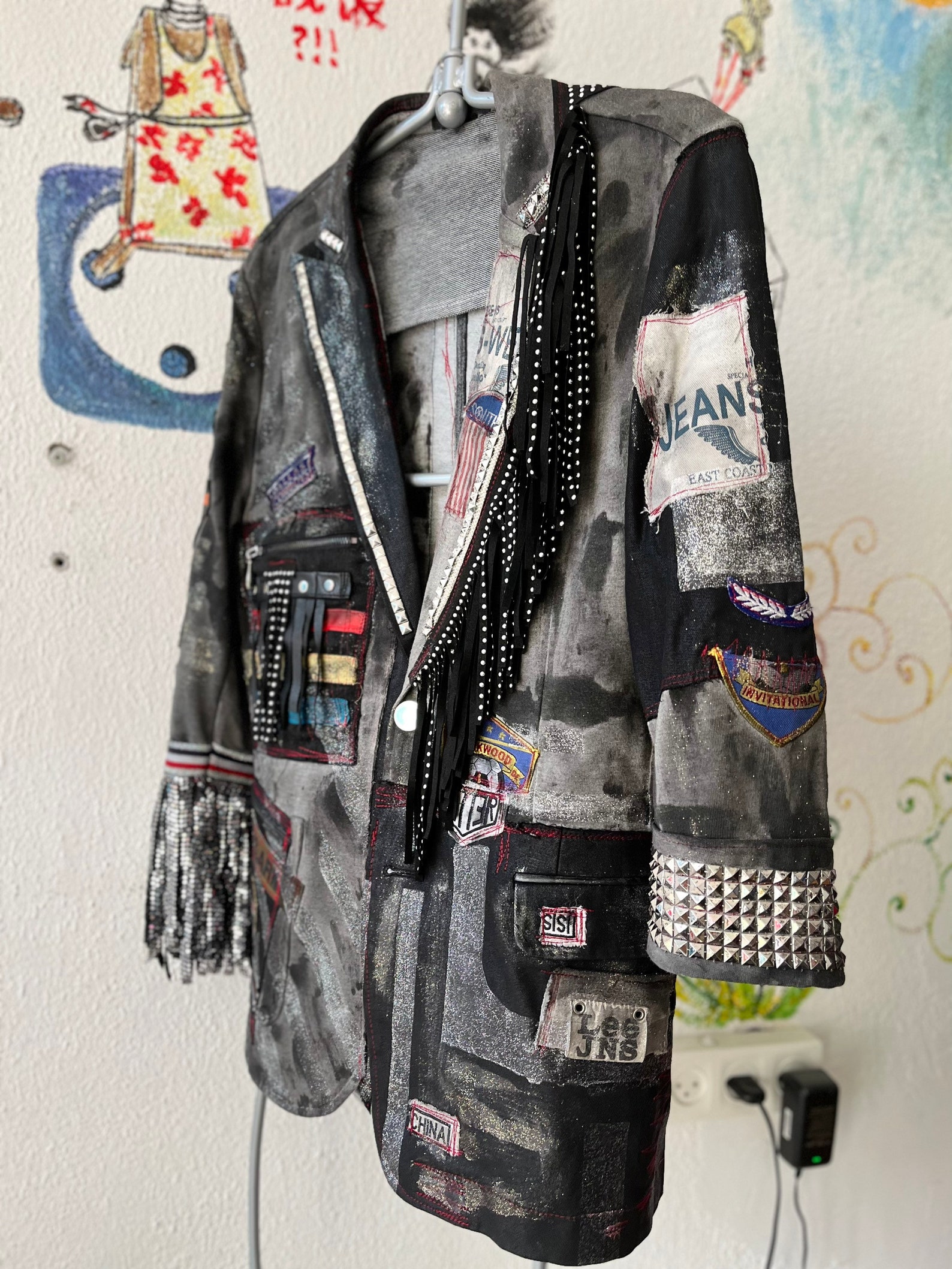 Black Jersey Rock-n-roll Blazer Punk Studs Sparkling Music Show Jacket ...