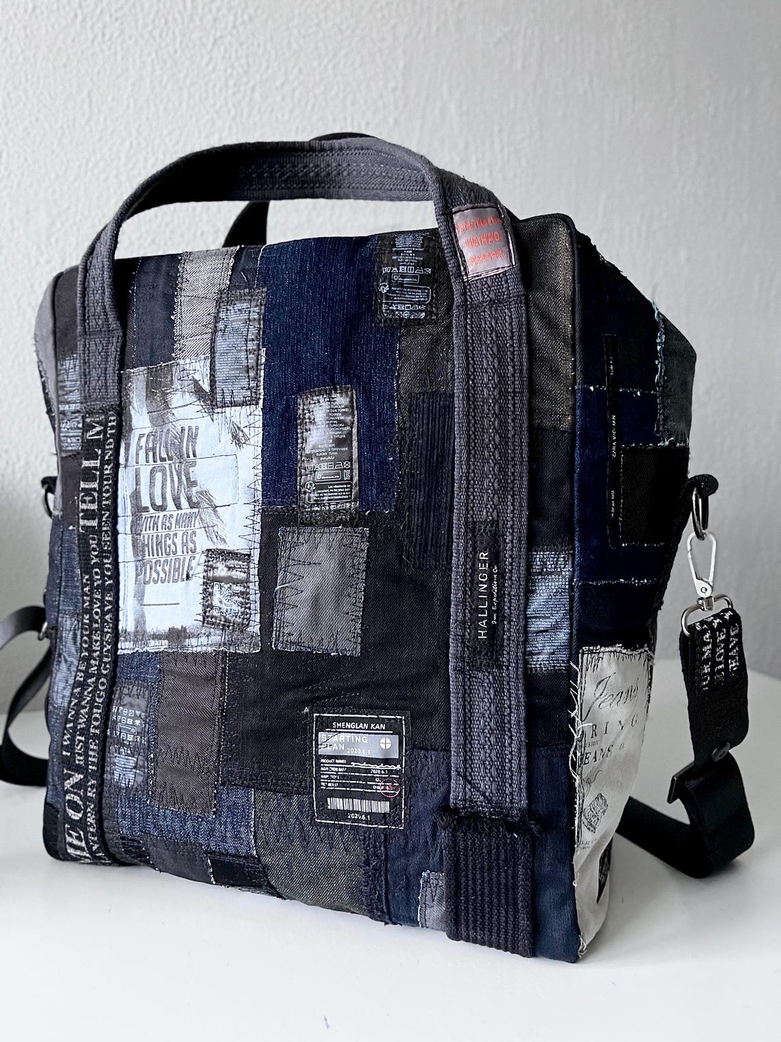Crossbody Duffle Large Handbag Denim Patchwork Vintage Urban Recycled ...
