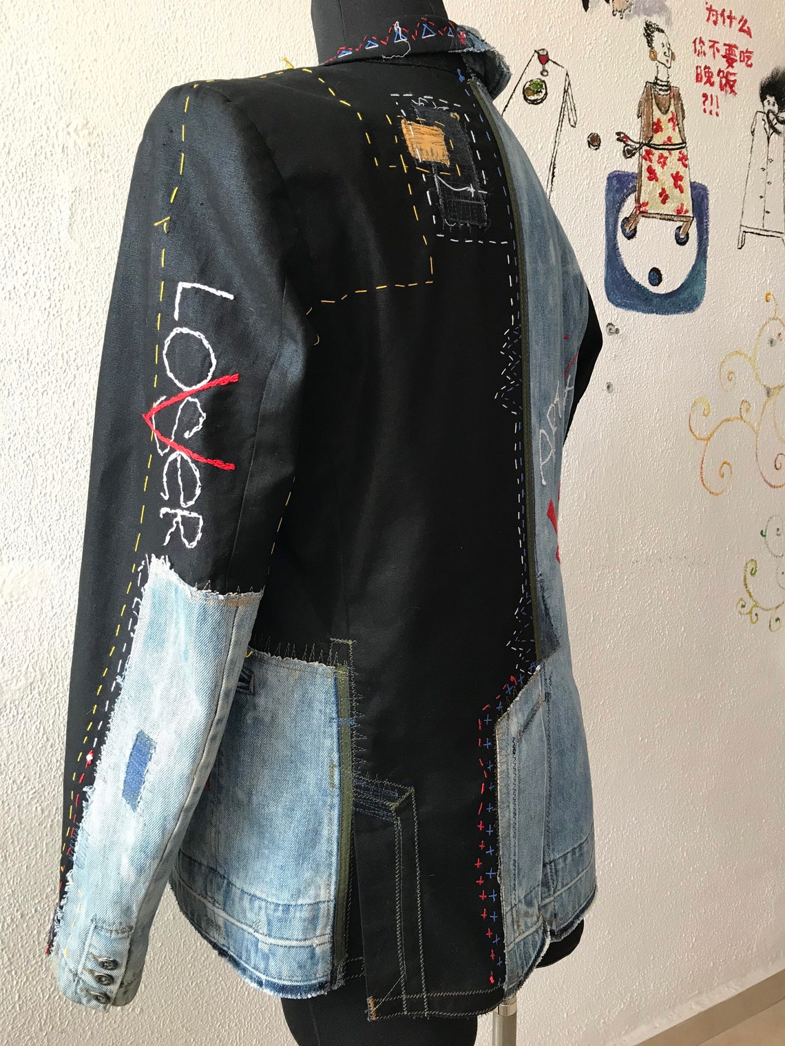 Denim Blazer Patchwork Vintage Eclectic Jacket Reused Recycled - Etsy