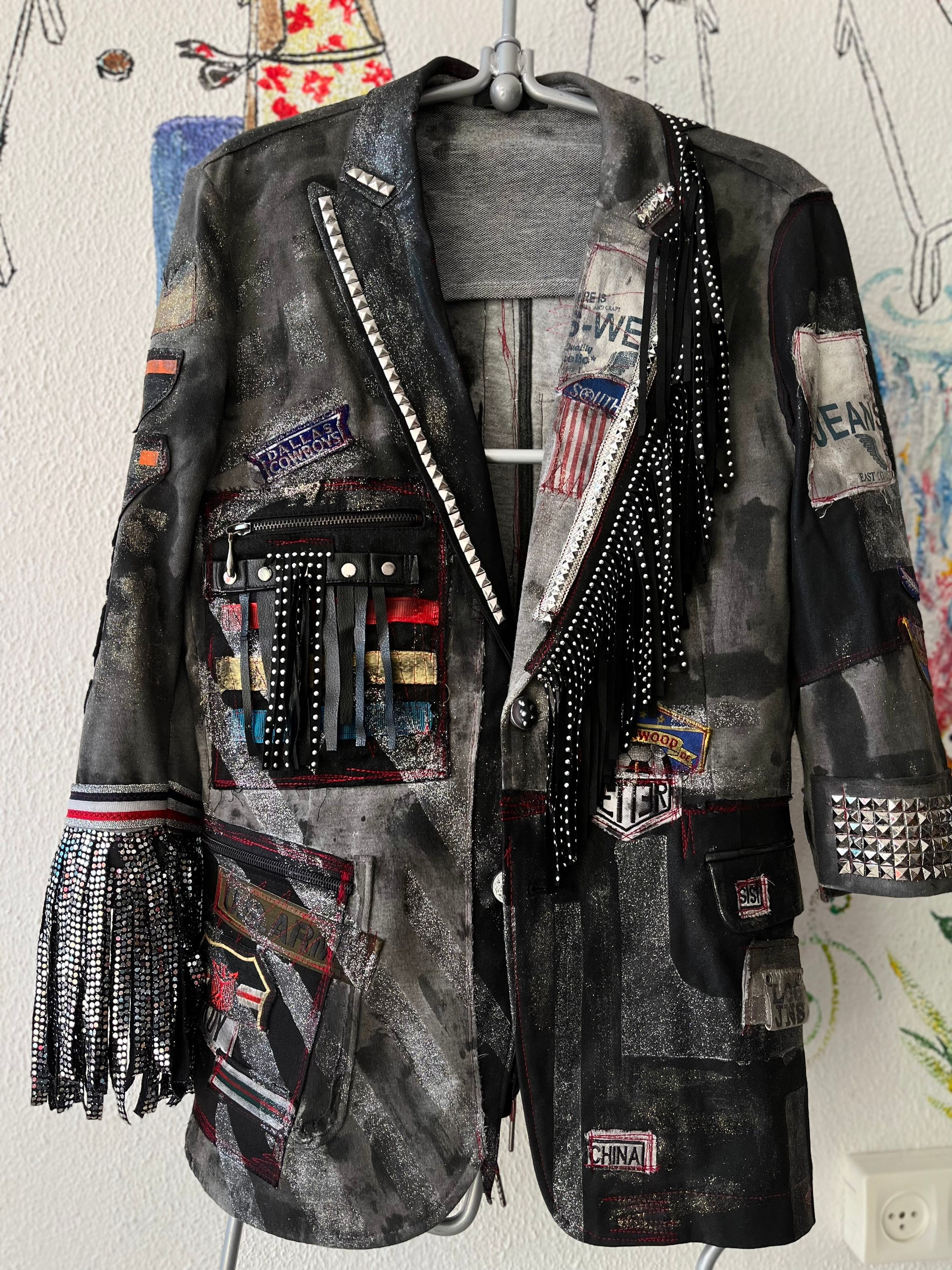 Black Jersey Rock-n-roll Blazer Punk Studs Sparkling Music Show Jacket ...