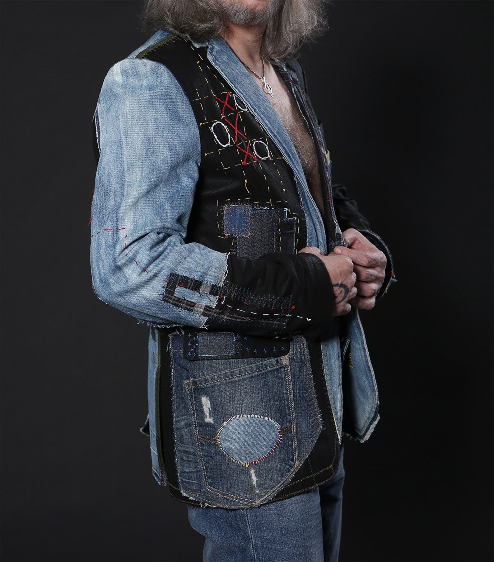 Denim Blazer Patchwork Vintage Eclectic Jacket Reused Recycled Clothes ...