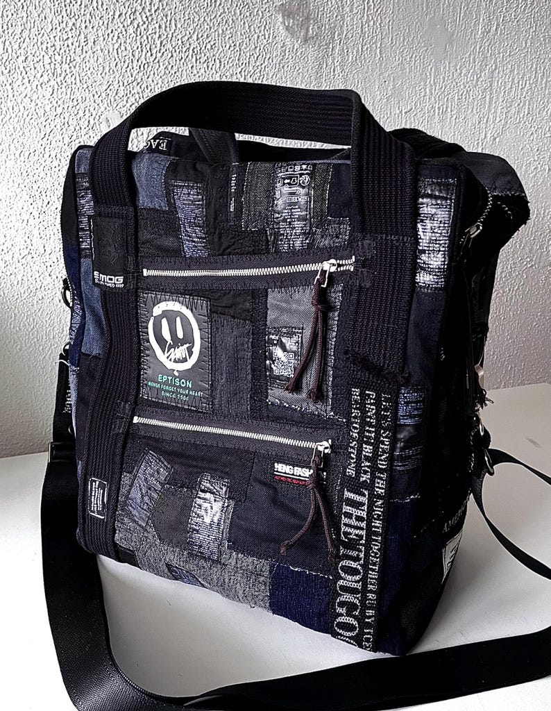 Crossbody Duffle Large Handbag Denim Patchwork Vintage Urban Recycled ...