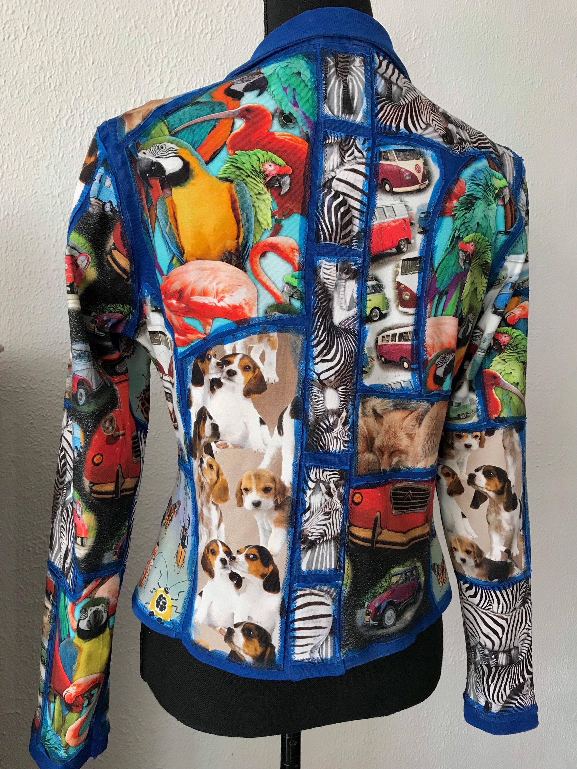 Patchwork Upcycled Cotton Jersey Blazer - Digital Animal Print, Size L ...