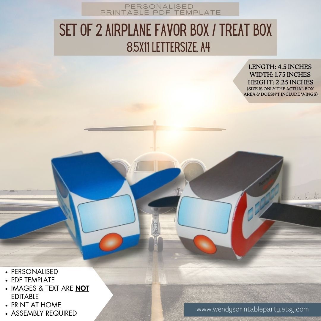 Set of 2 Personalized Airplane Party Favor Box Printable by You / DIY ...