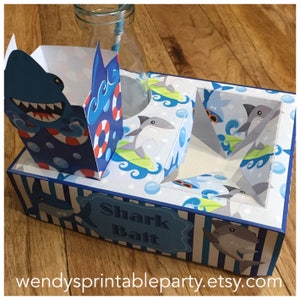 PDF Template Shark Themed Party Food Lunch Box W/ Hotdog Tray & Popcorn ...