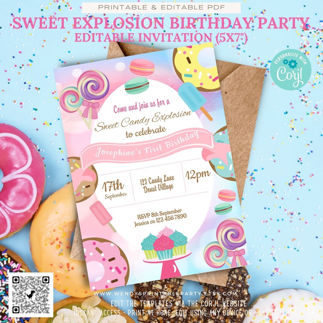 Sweet Explosion Birthday Party Invitation, Rainbow Sprinkles Cupcakes ...