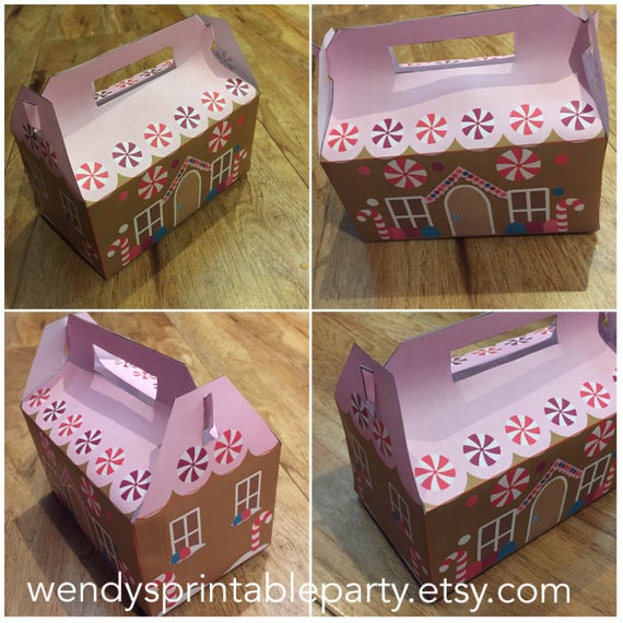PDF template Gingerbread House Treat Box template (size and details in ...