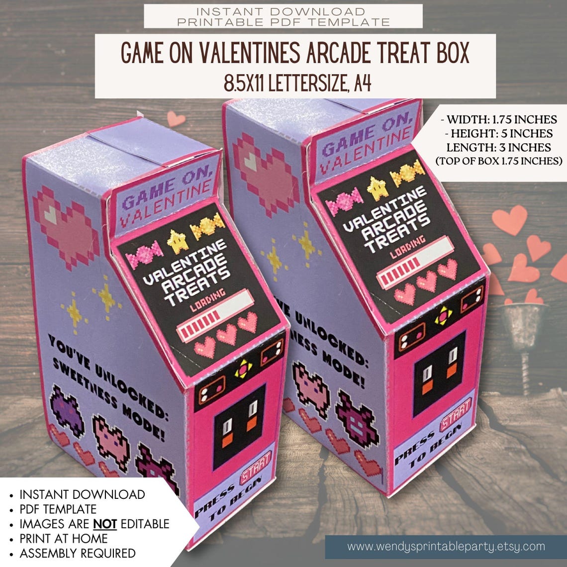 Instant Download Game on Valentine Retro Arcade Machine Candy Box (PDF ...