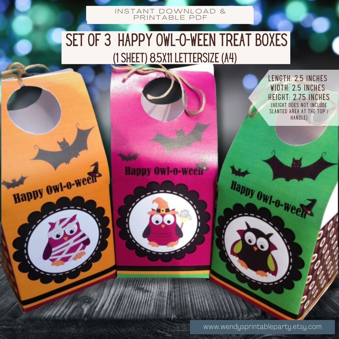 INSTANT Download - Set of 3 Cute Happy Owl-o-ween Halloween Treat Box ...