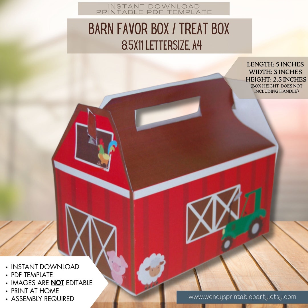 Instant Download PDF Template Barn Themed Favor Box / Farm Animal Treat ...