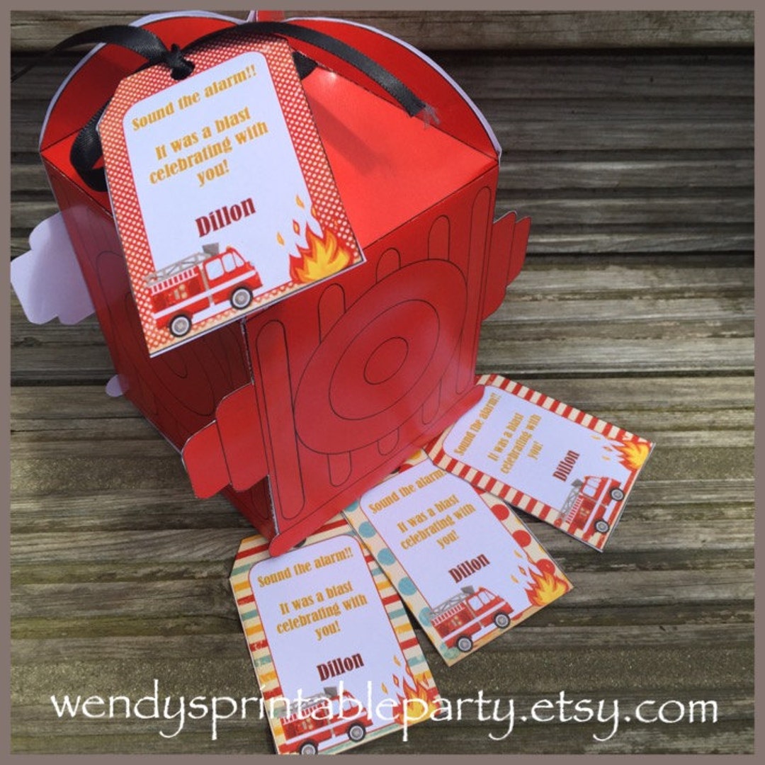 PDF Template Personalized Fire Hydrant Themed Favor Box With Gift Tag ...