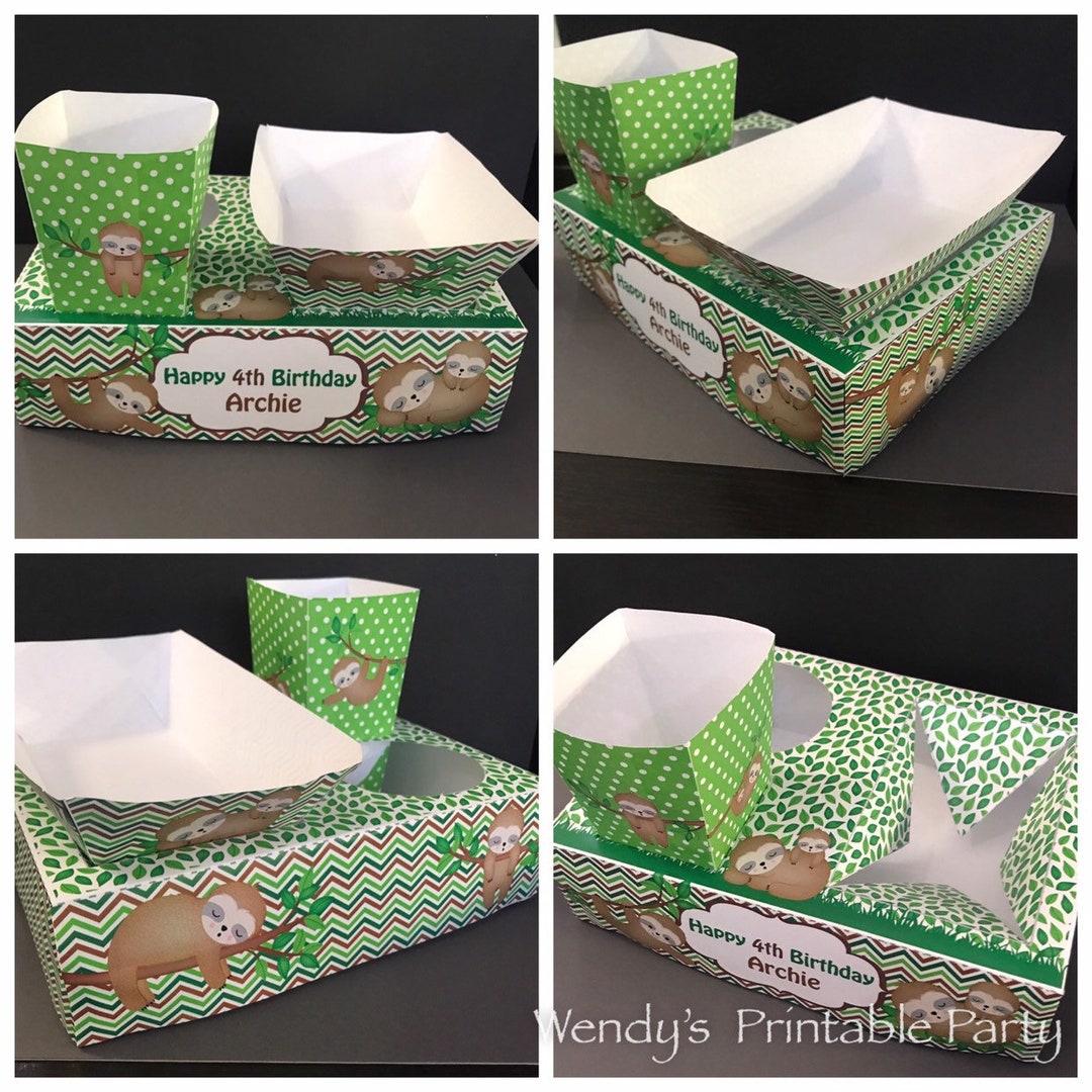 PDF Template Cute Sloth Themed Party Food Lunch Box With Hotdog Tray ...