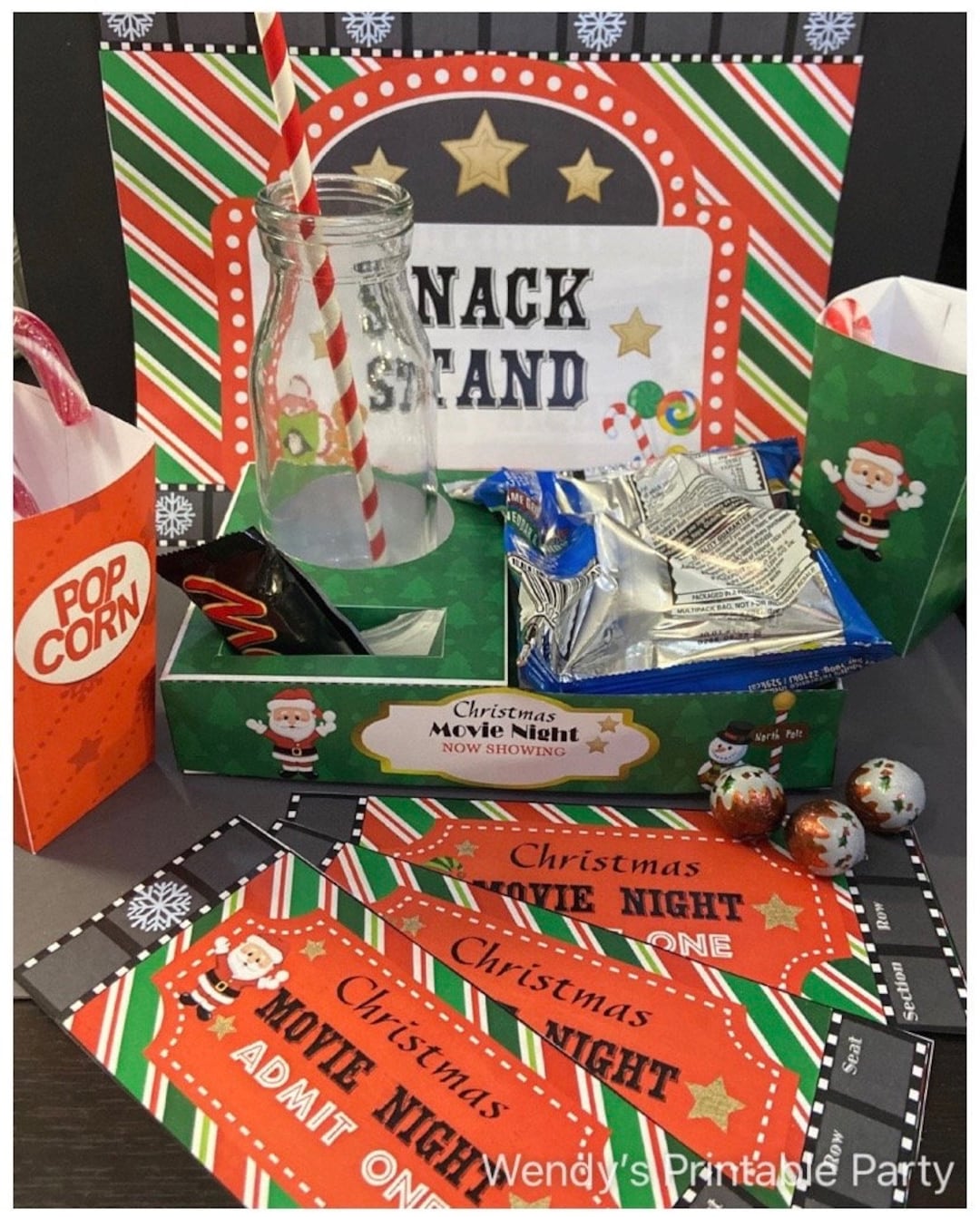 Personalised PDF Template Kids Christmas Movie Night / Cinema Set ...