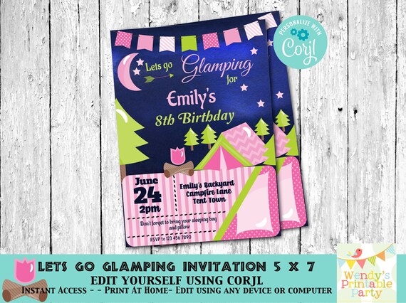 EDITABLE - Let Go Glamping Party Invitation, Corjl Edit, Instant Download, PDF & Jpeg template ...
