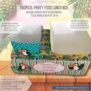 PDF Template Tropical Themed Party Food Lunch Box With Hotdog Tray ...