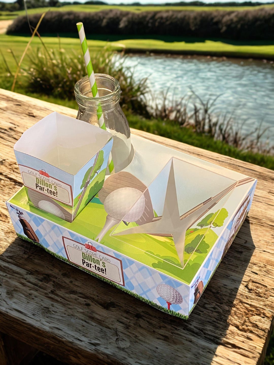 Tee up the Fun! Golf Themed Party Lunch Box Set - Hotdog Tray & Popcorn ...