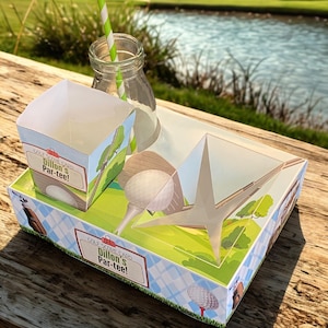Tee up the Fun! Golf Themed Party Lunch Box Set - Hotdog Tray & Popcorn ...