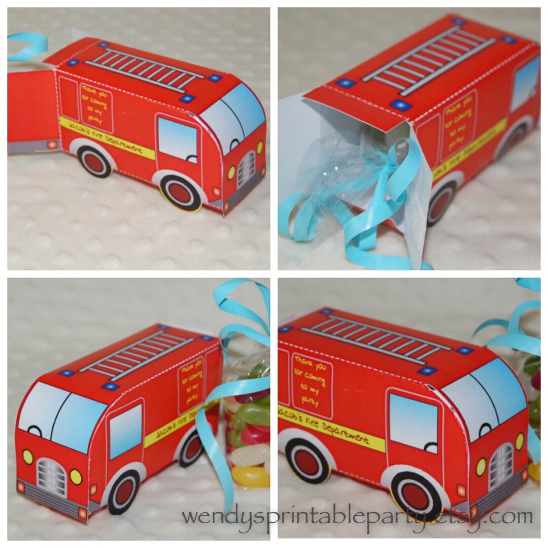 PDF Template Personalised Fire Engine / Fire Truck Favor Box DIY ...