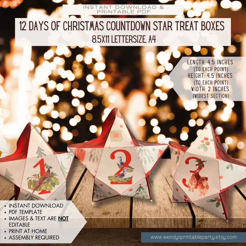 Instant Download 12 Days of Christmas Star Shaped Favor Boxes ...