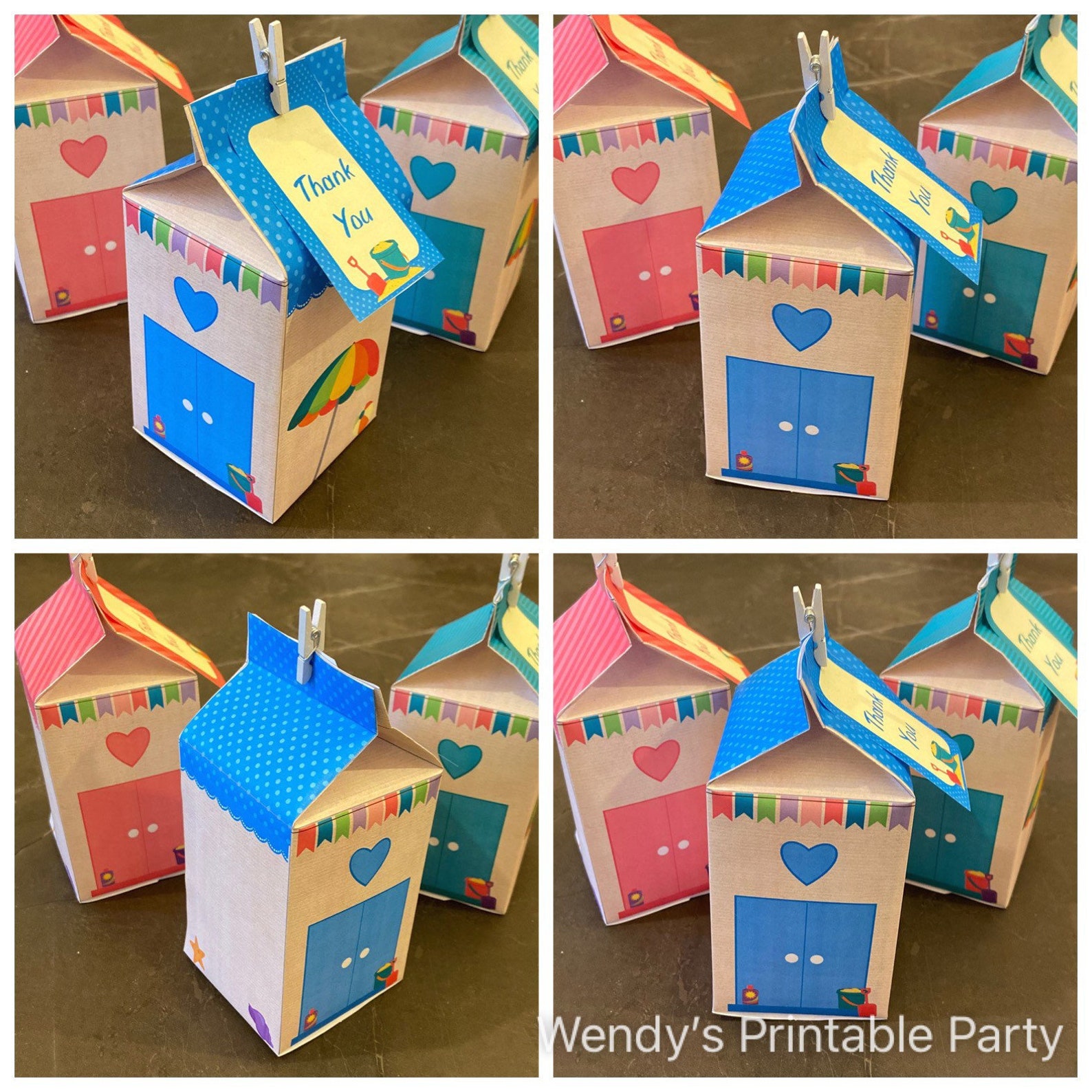 Instant Download PDF Template Set of 3 Beach Hut Party / Treat Box (diy ...