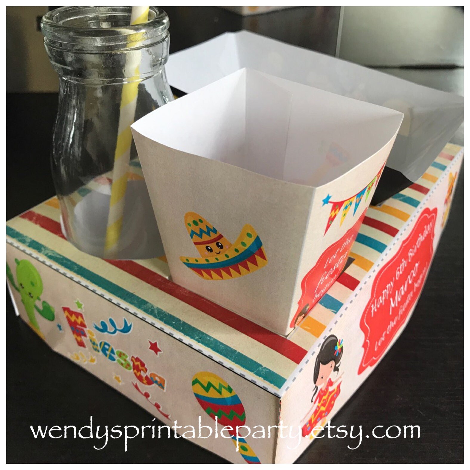 PDF template Fiesta Themed Party Food Lunch Box w/ Hotdog Tray | Etsy