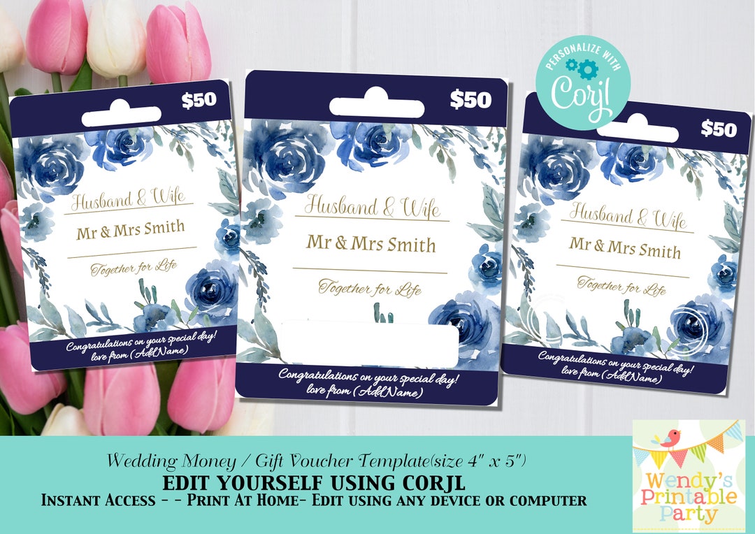 EDITABLE Wedding Money / Voucher Gift Card, Corjl Edit, Instant ...