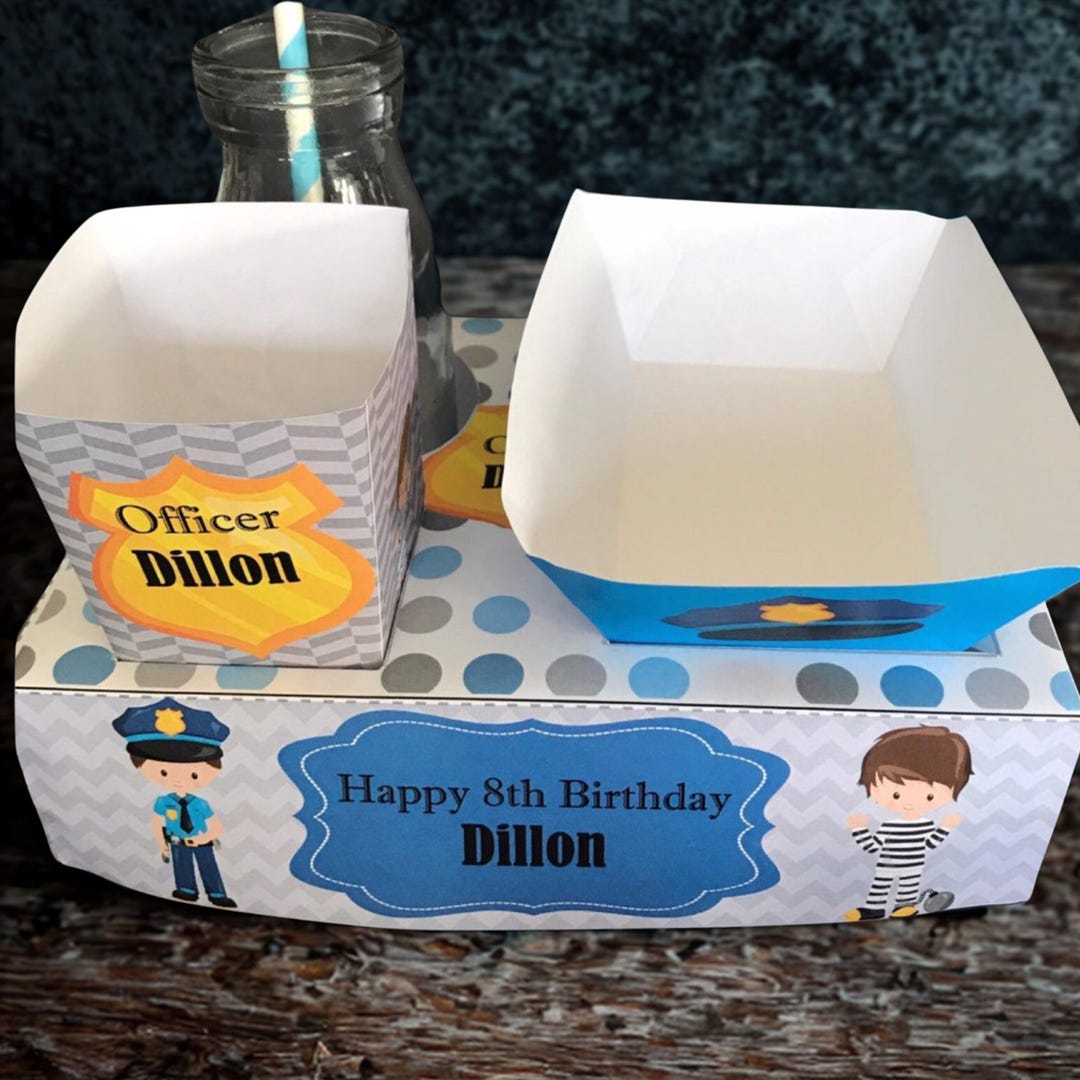 PDF Template Police Theme Party Food Lunch Box W/ Hotdog Tray & Popcorn ...